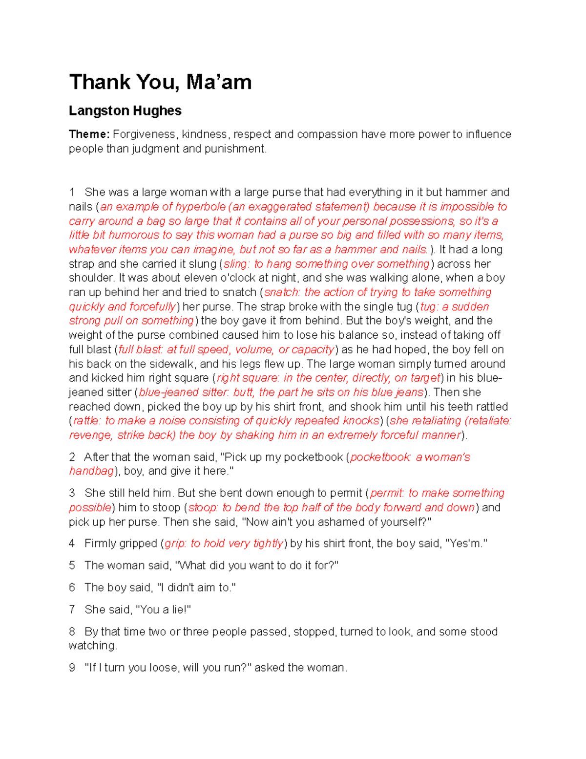 Page 10 - Thank you ma'am - Thank You, Ma’am Langston Hughes Theme ...