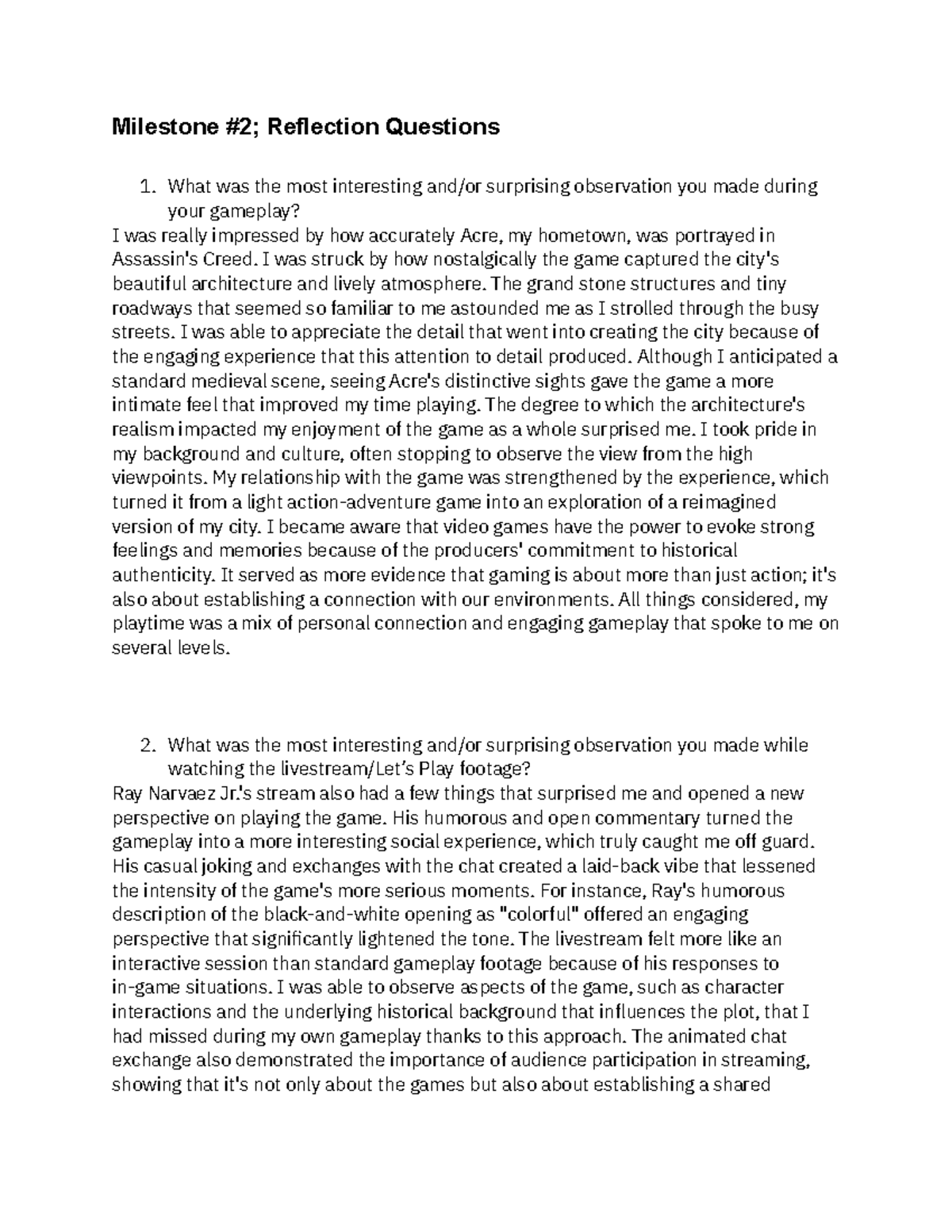 Milestone #2; Reflection Questions - Milestone #2; Reflection Questions What was the most - Studocu