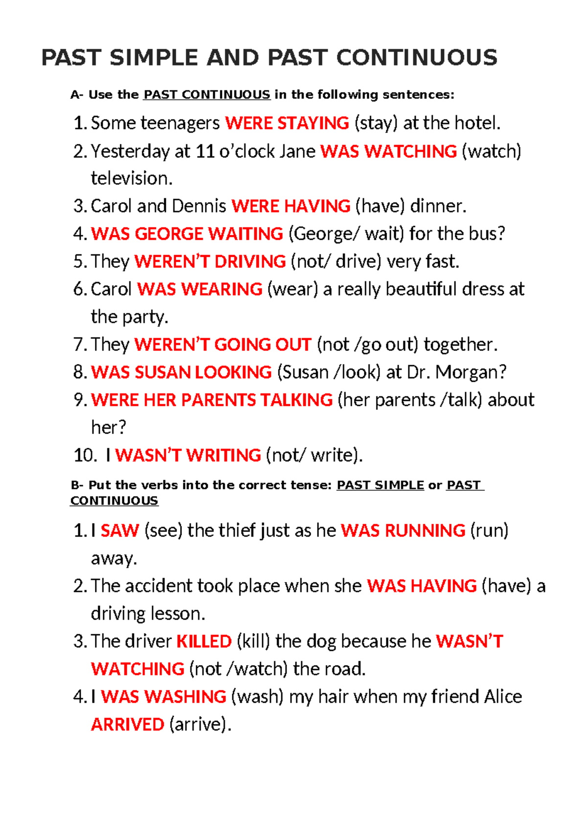 Past-simple-and-past-continuous-grammar KEY - A- Use the PAST ...