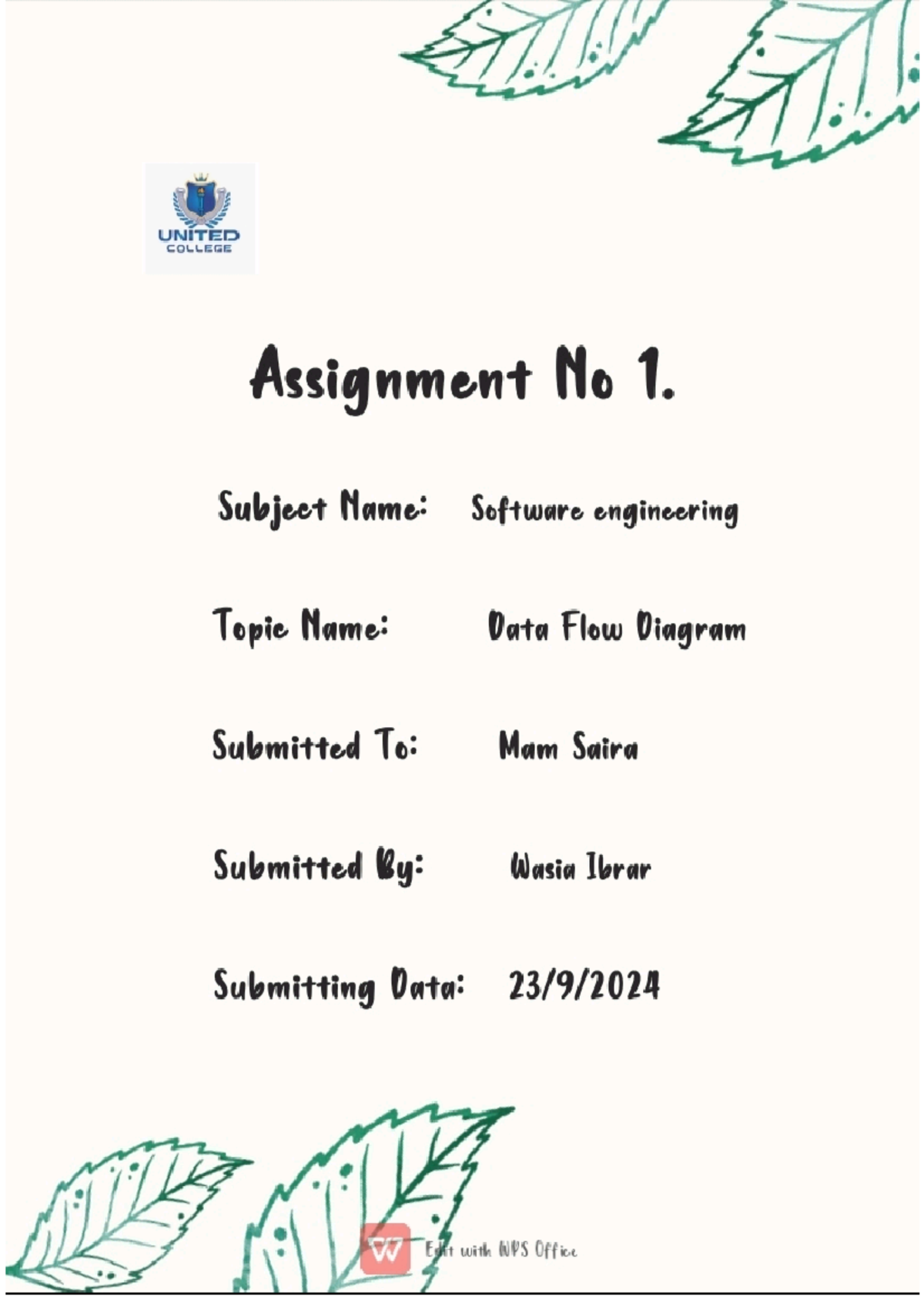 Assignment software engineering - w UNITED COLLEGE Assignment No 1. Subject Name: Software - Studocu