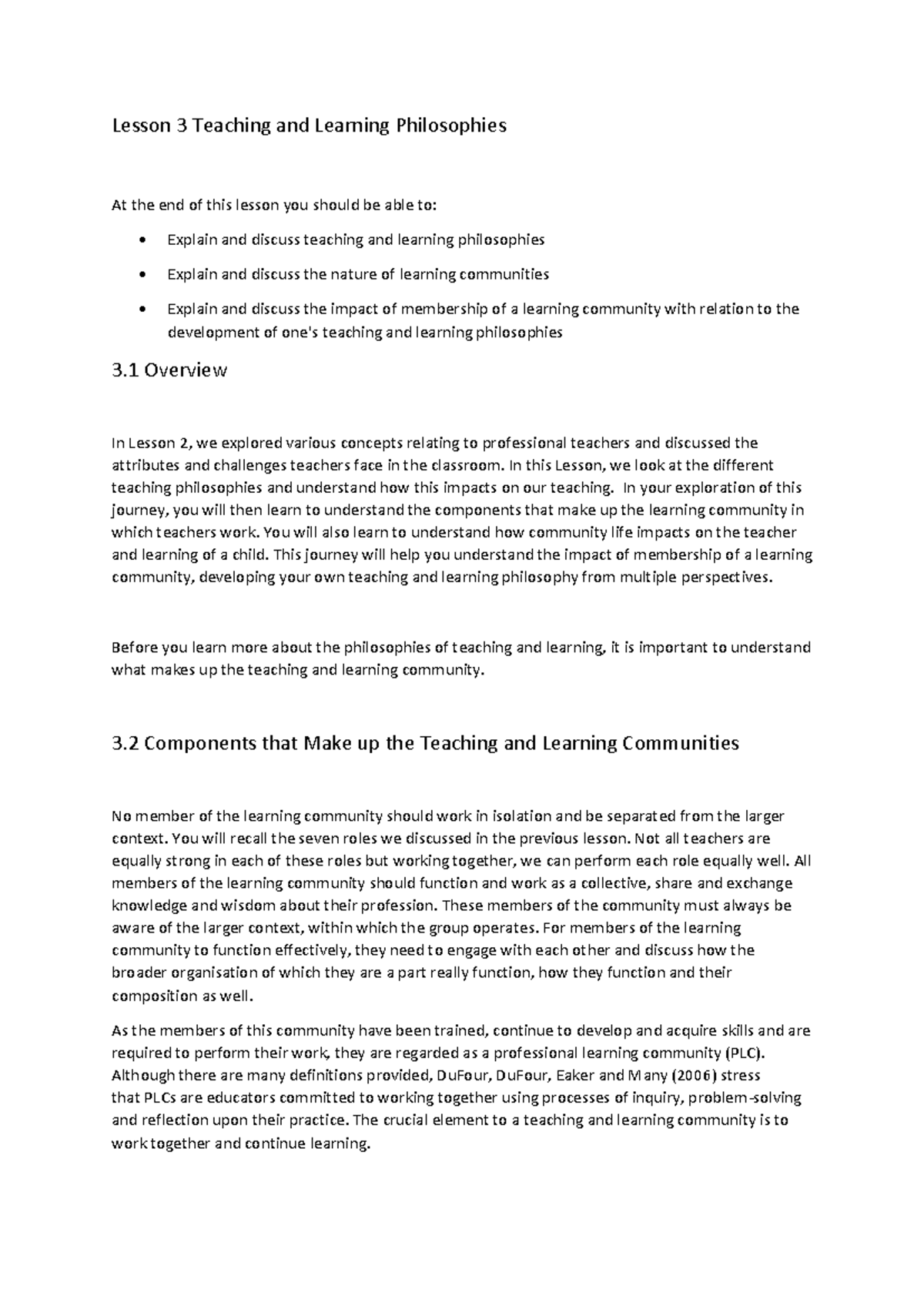 BPT1501 Lesson 3 - Notes - Lesson 3 Teaching and Learning Philosophies ...