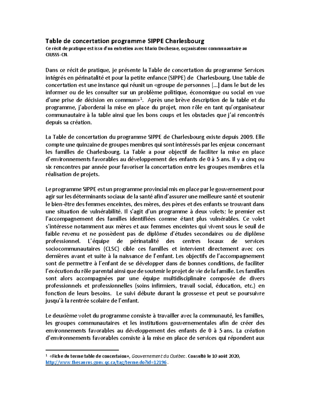 R%C3%A9cit de pratique Table de concertation programme Sippe - Table de ...