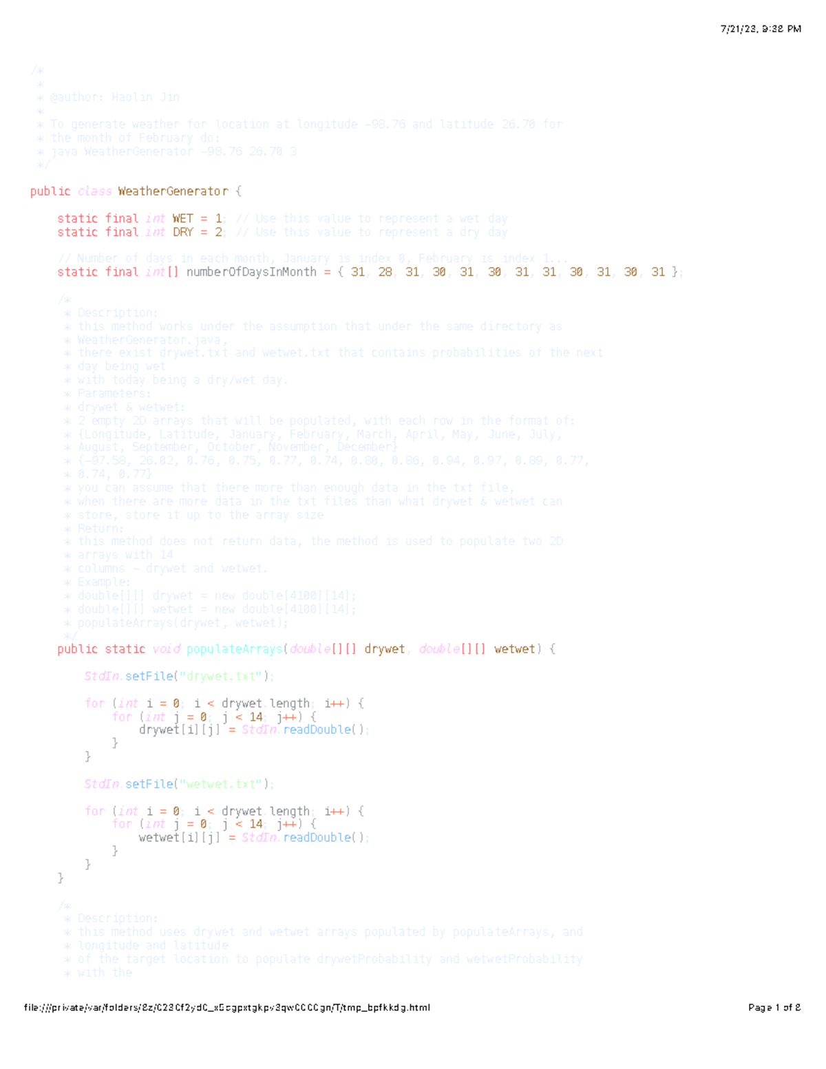 Tmp bpfkkdg - Eva class - /* * @author: Haolin Jin To generate weather ...