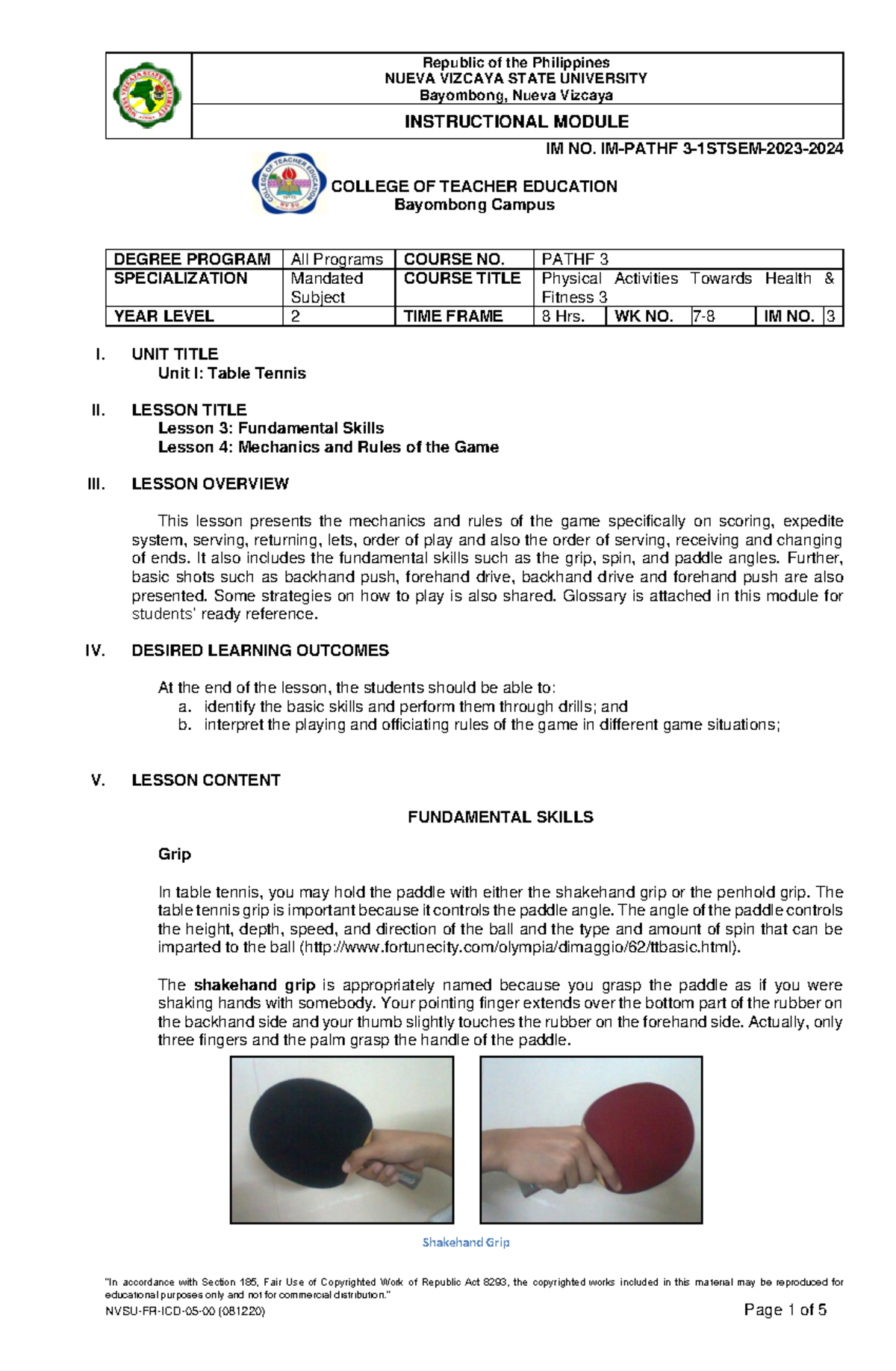 Pathf 3 Module 3-1 - NUEVA VIZCAYA STATE UNIVERSITY Bayombong, Nueva Vizcaya INSTRUCTIONAL ...