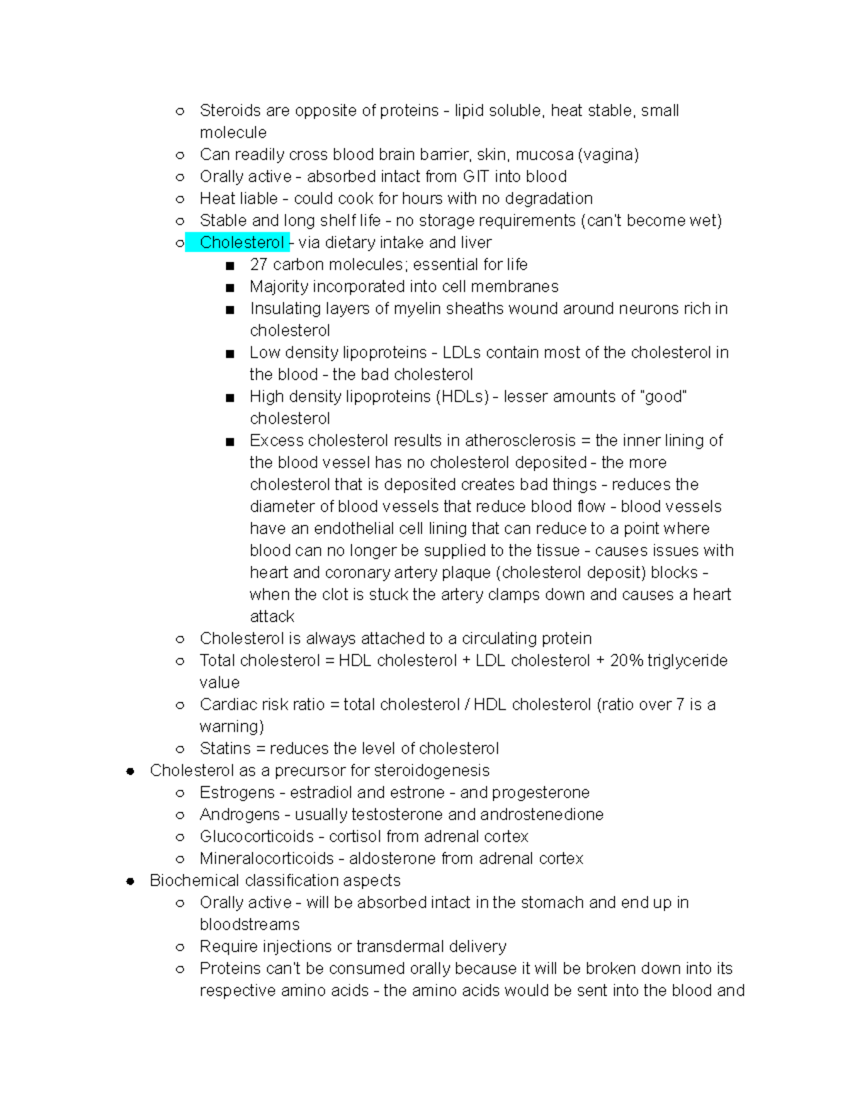 ANSC 3122 Exam One Study Guide 6 - Steroids are opposite of proteins ...