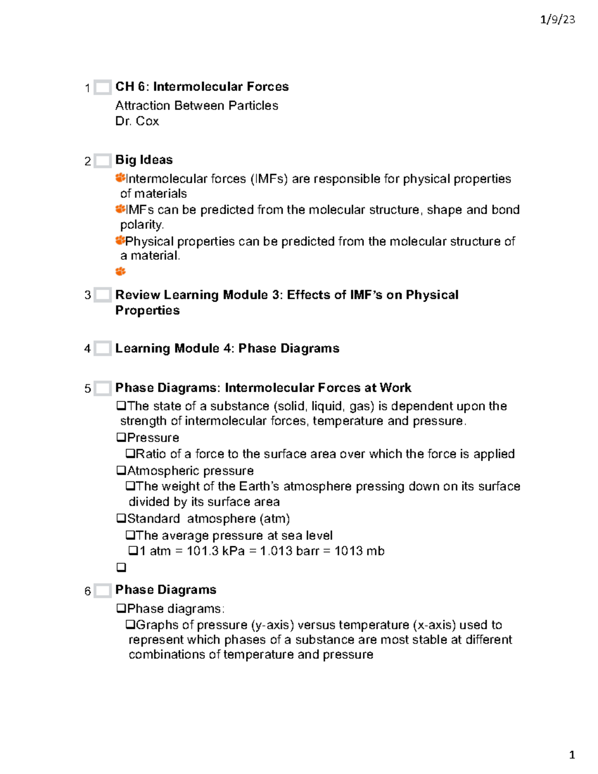 CH 6 Learning Module 4 - 1/9/ 1 CH 6: Intermolecular Forces Attraction ...