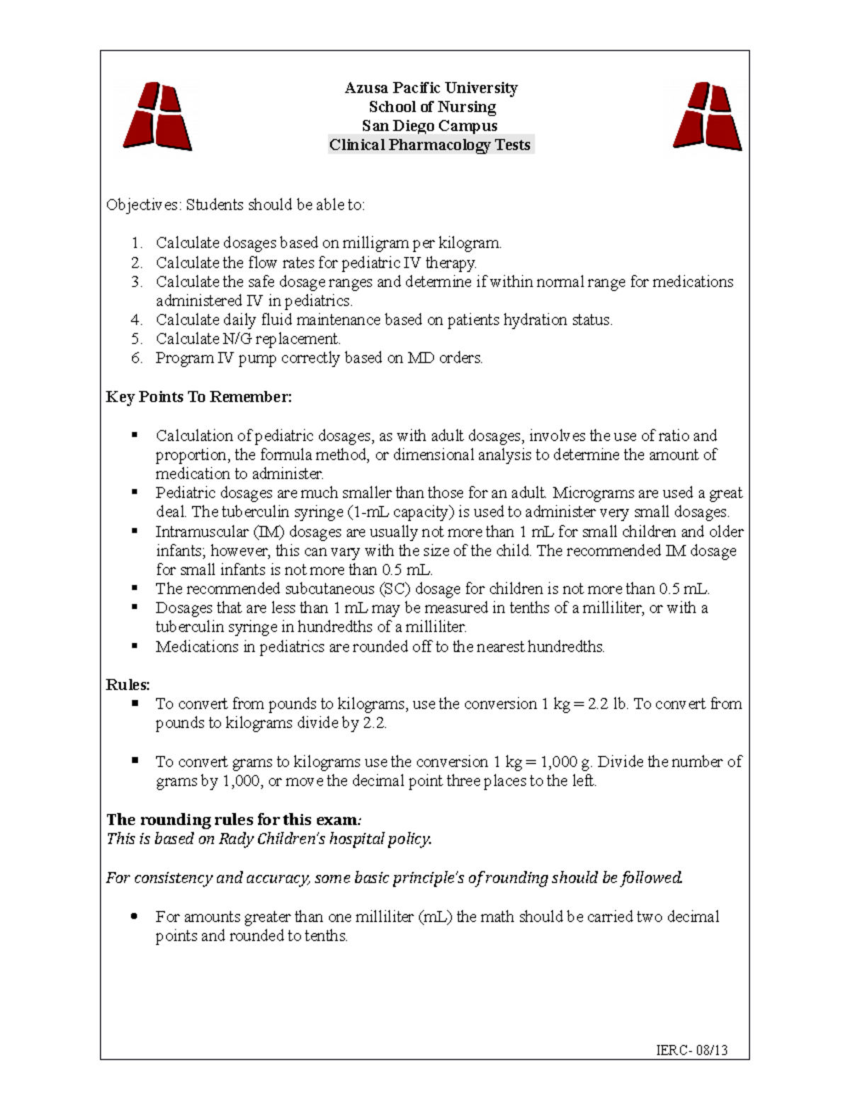 Answer Key Peds Practice Med Math Azusa Pacific University School Answer Key Peds Practice Med Math Azusa Pacific University School