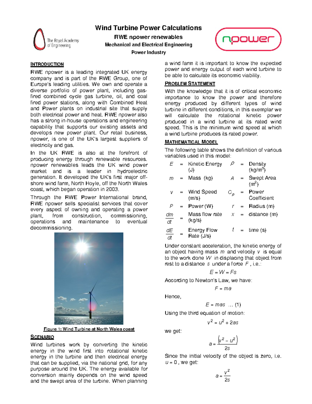 23 Wind Turbine - Lecture notes 1 - Wind Turbine Power Calculations RWE ...