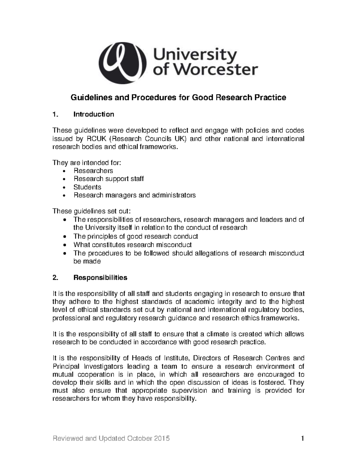 Guidelines and Procedures for Good Research Practice 2015 Oct update ...