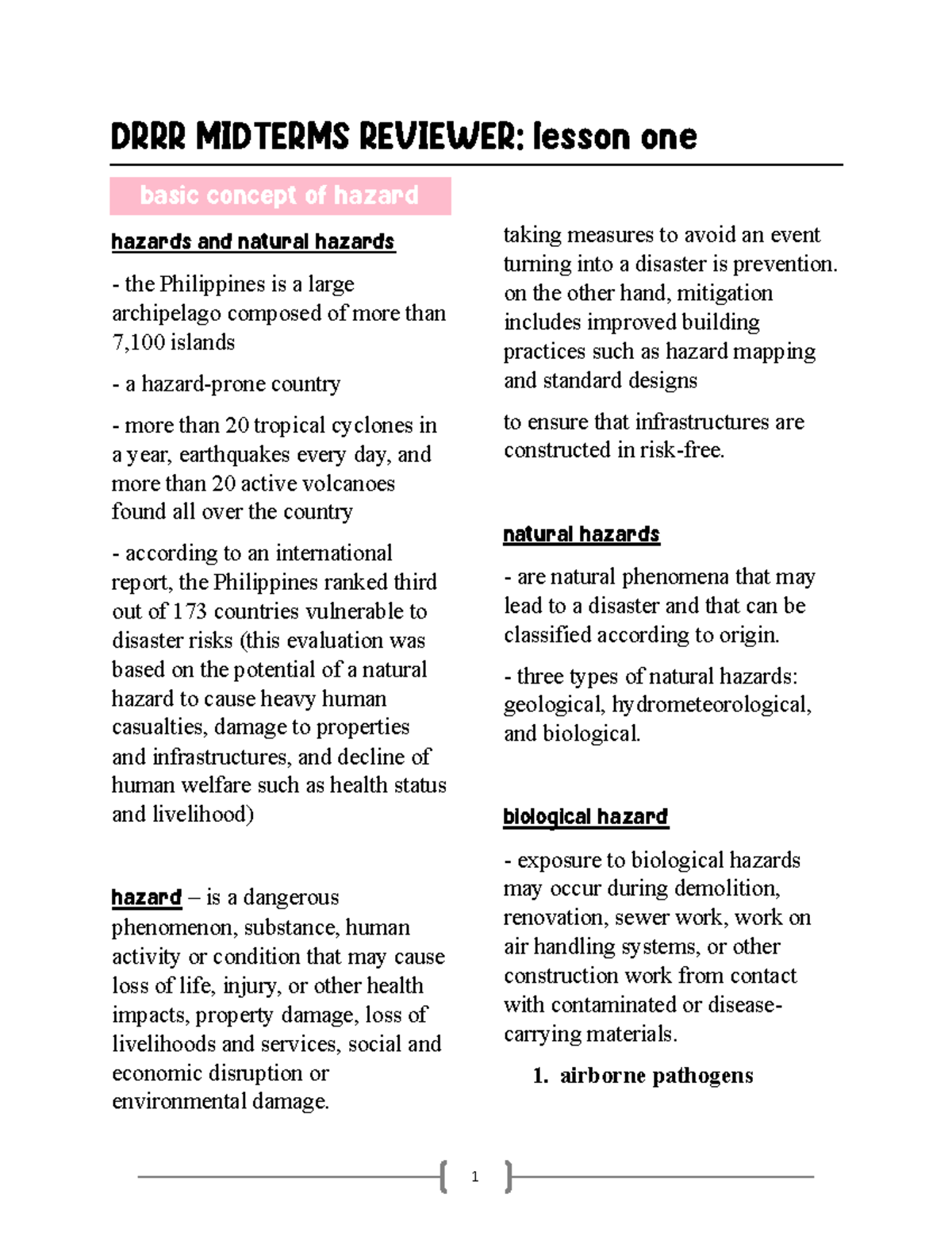 Drrr rev - Contains notes from hazards, geological hazards, as well as ...