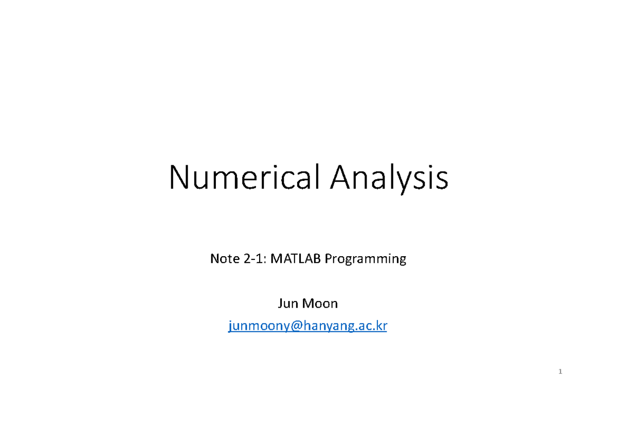 Note 2 1 NA Matlab Examples - Numerical Analysis Note 2- 1 : MATLAB ...