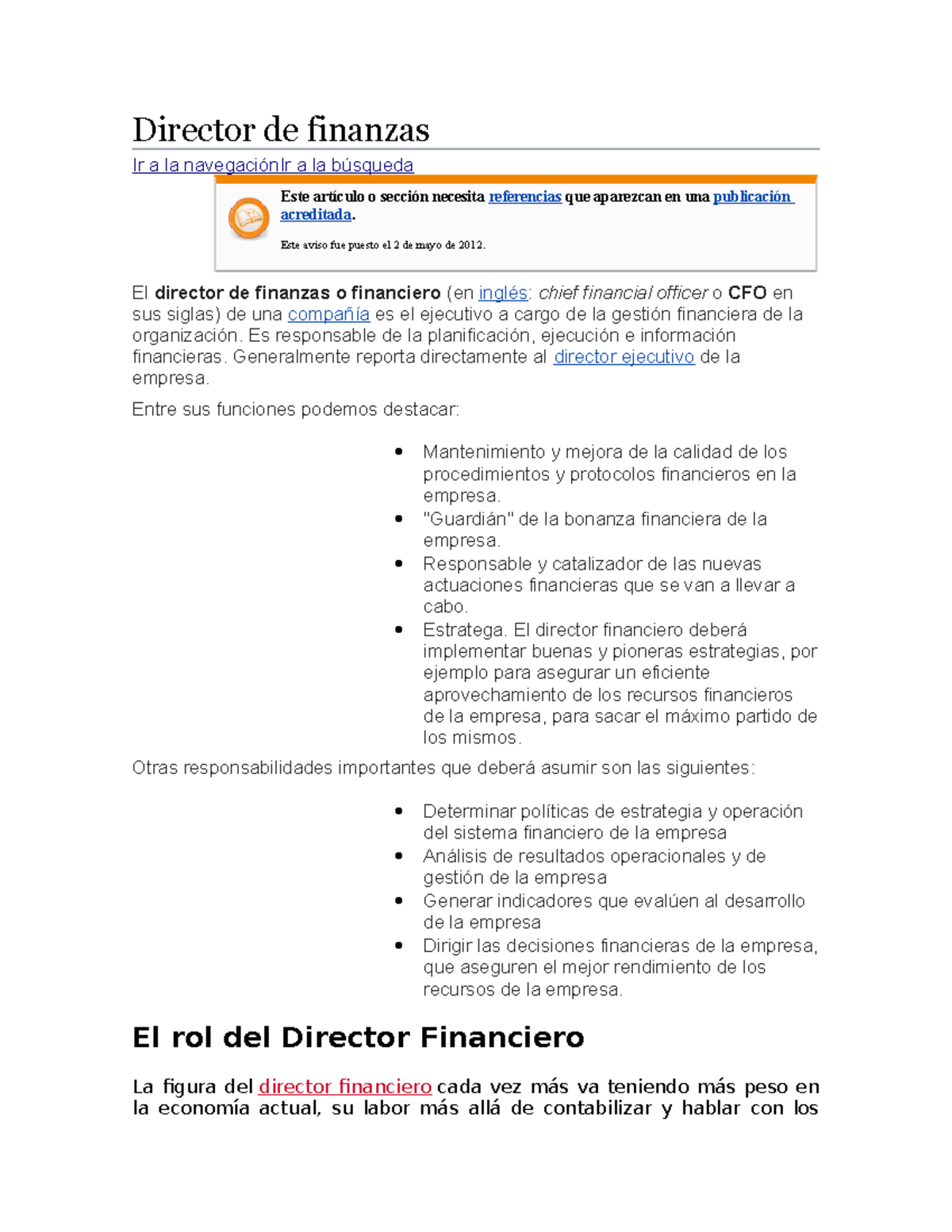Director de finanzas - Nota: 90 - Director de finanzas Ir a la ...