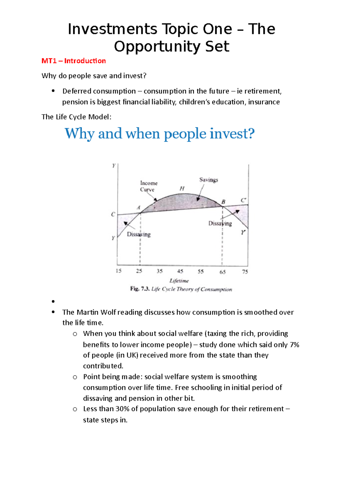 Summary of topic 1 - Investments Topic One – The Opportunity Set MT1 ...
