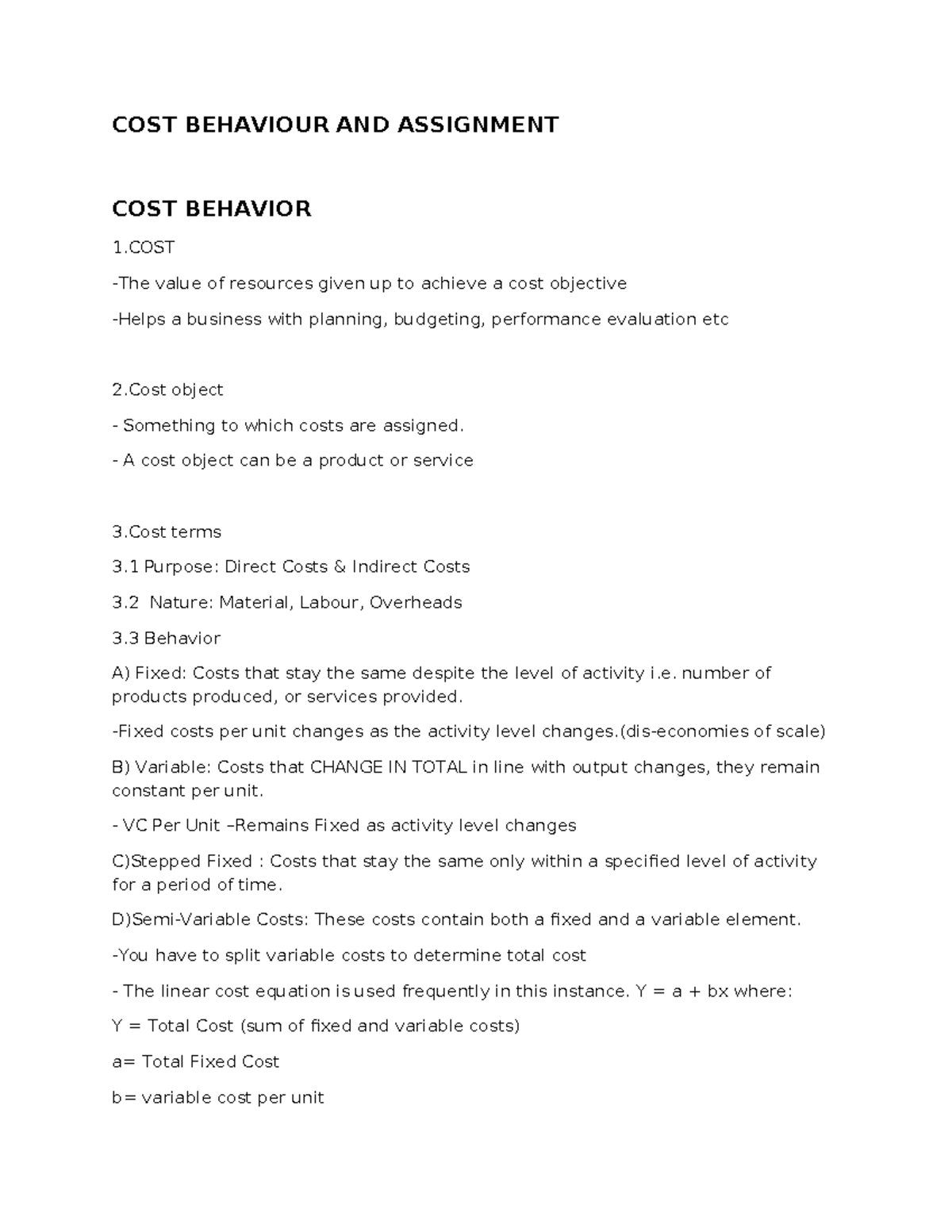 Cost Behaviour and Assignment - COST BEHAVIOUR AND ASSIGNMENT COST ...
