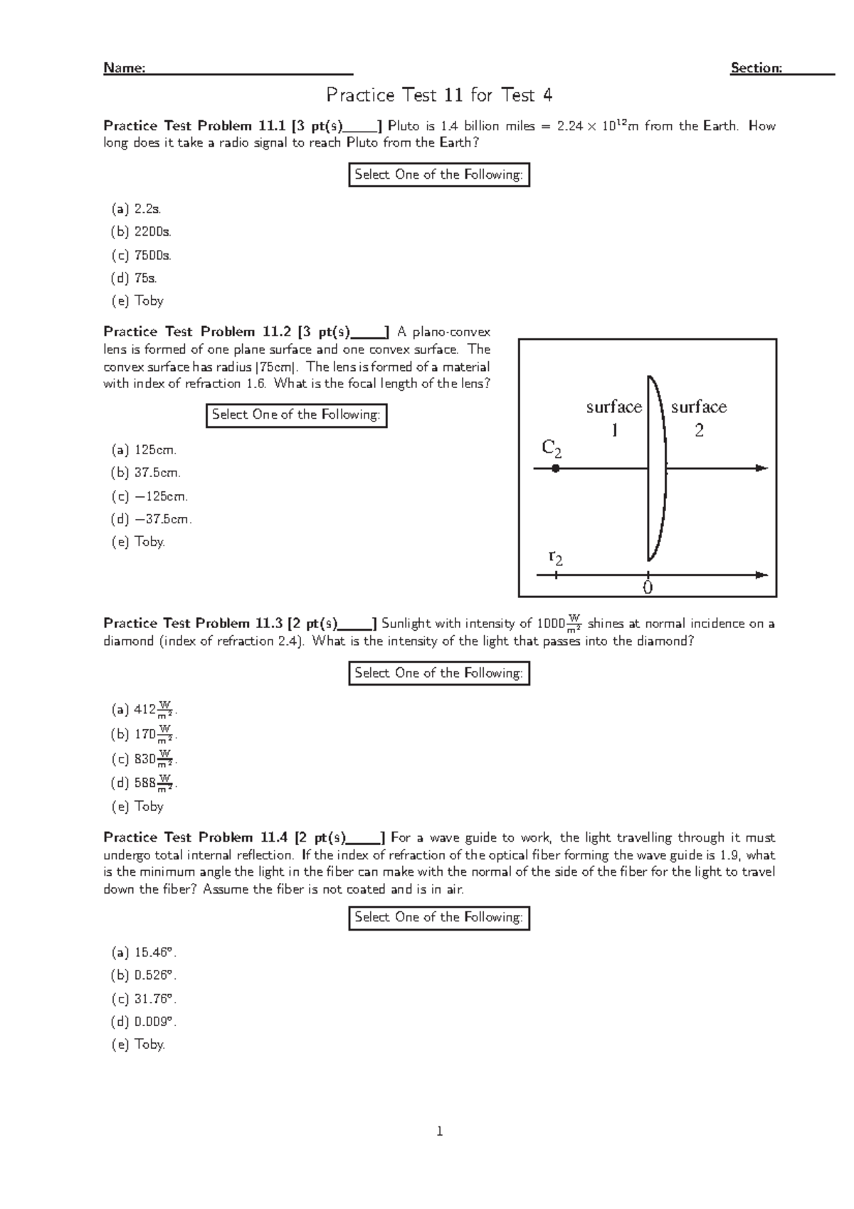Practicetest-11 - Practice test-11 - Name: Section: Practice Test 11 ...