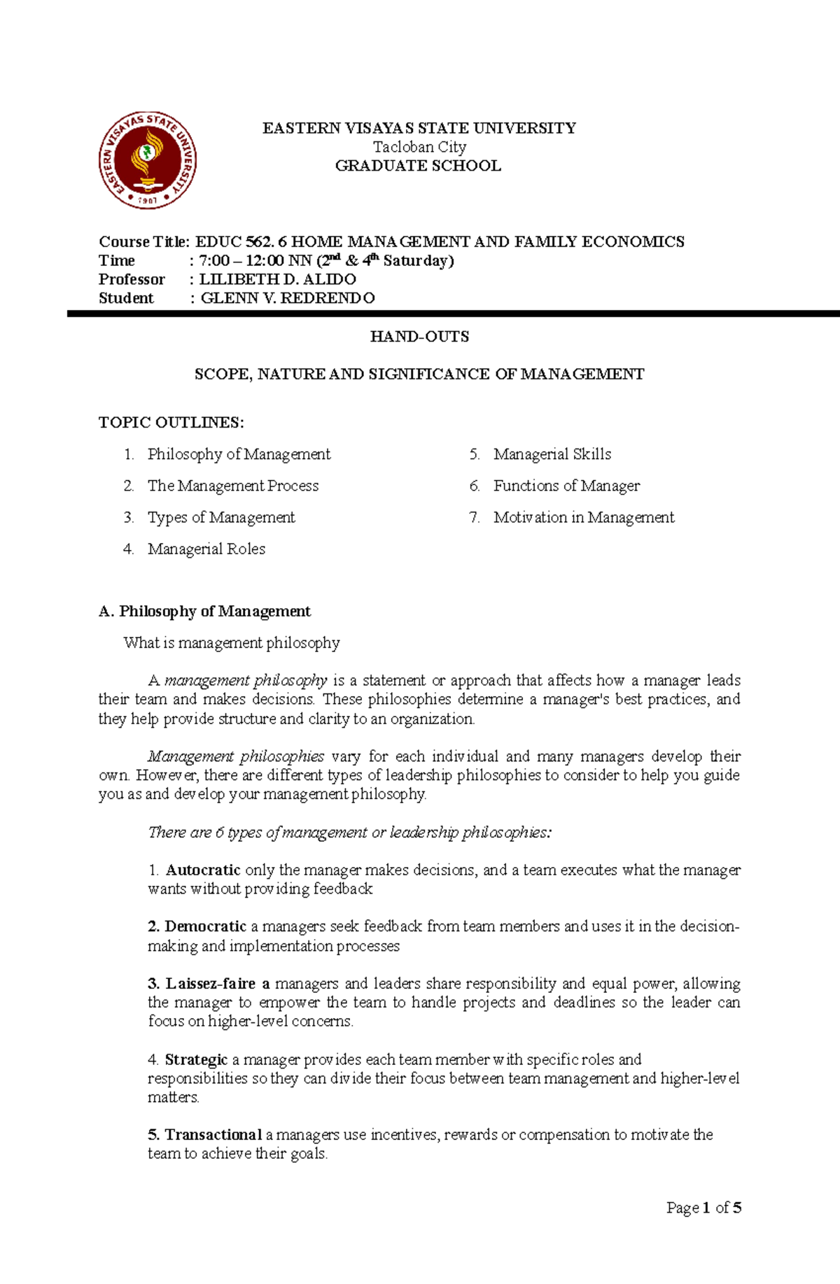 Hand-outs for HE Reports 2 Ndsem - EASTERN VISAYAS STATE UNIVERSITY ...