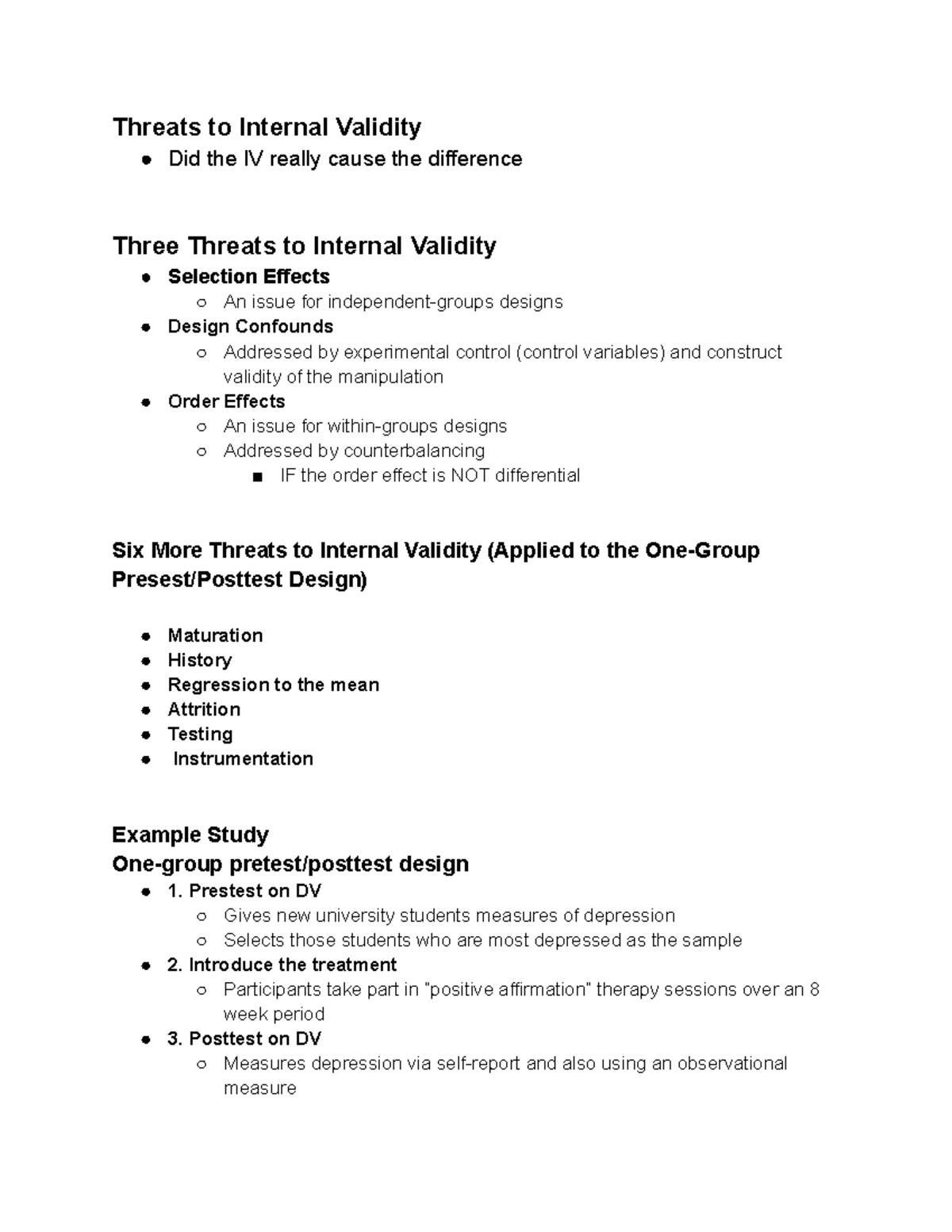 PS-295 Week 11 Threats to Int. Val. - Threats to Internal Validity Did ...