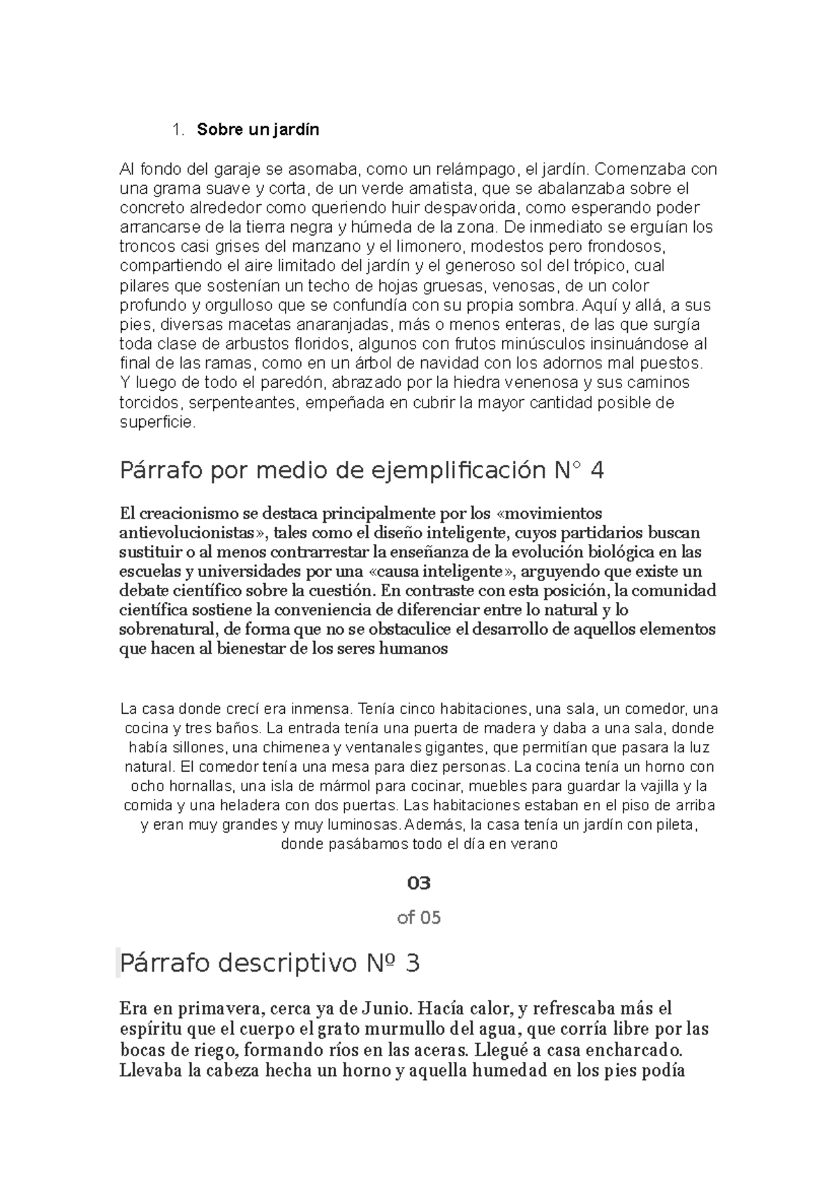 Parrafos - redaccion de parafos - Sobre un jardín Al fondo del garaje ...