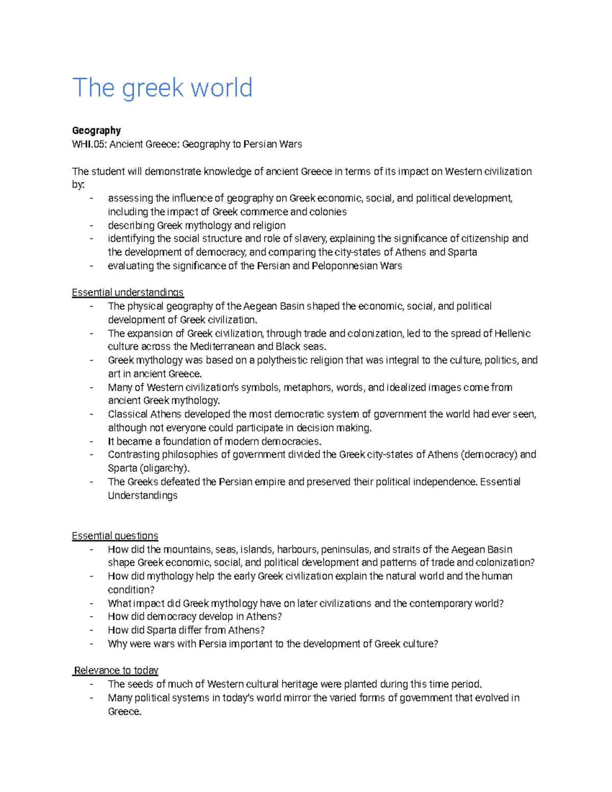 The Greek World specifically persian war - The greek world Geography ...