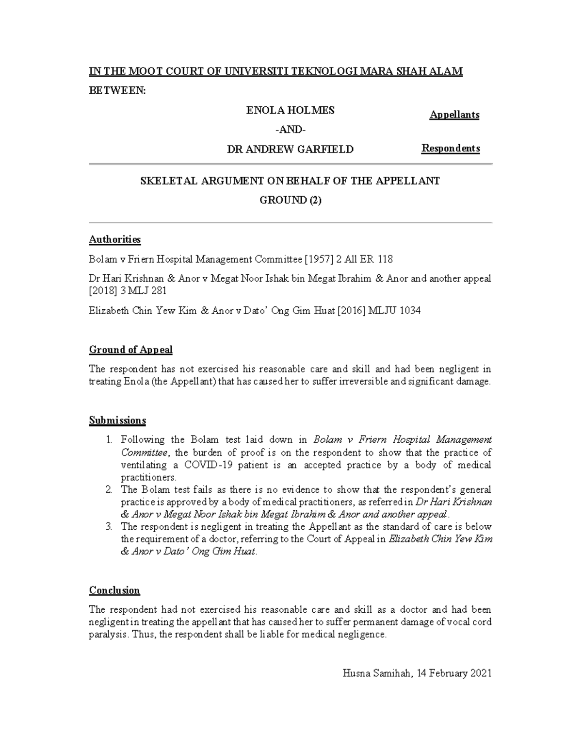 [example] Skeletal Submission - Husna Samihah ABD Halim (2019 720473 ...