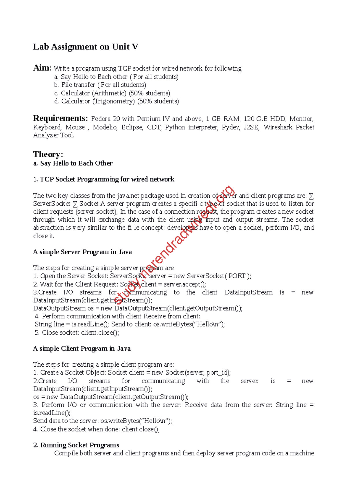CNS Assignment 8 - good material - Lab Assignment on Unit V Aim: Write a program using TCP ...