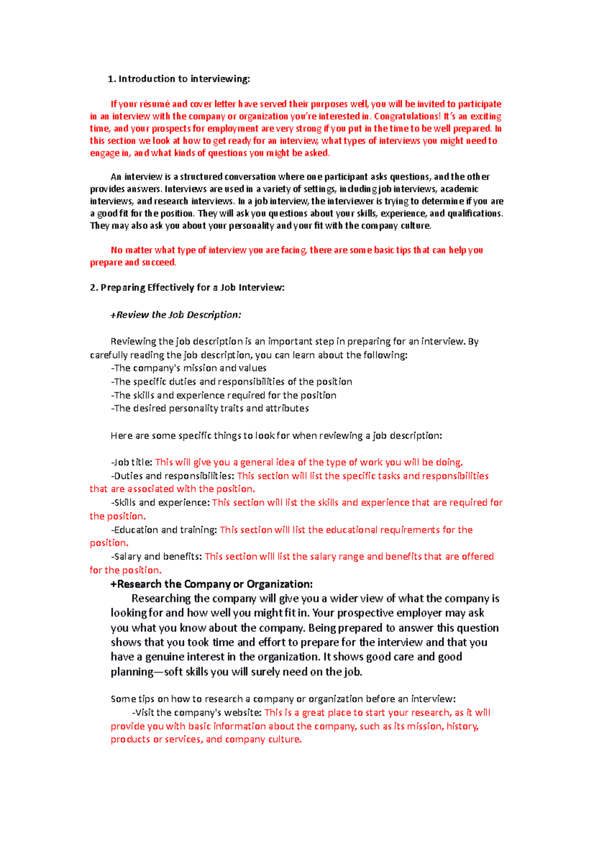 Introduction to interviewing - 1. Introduction to interviewing: If your ...