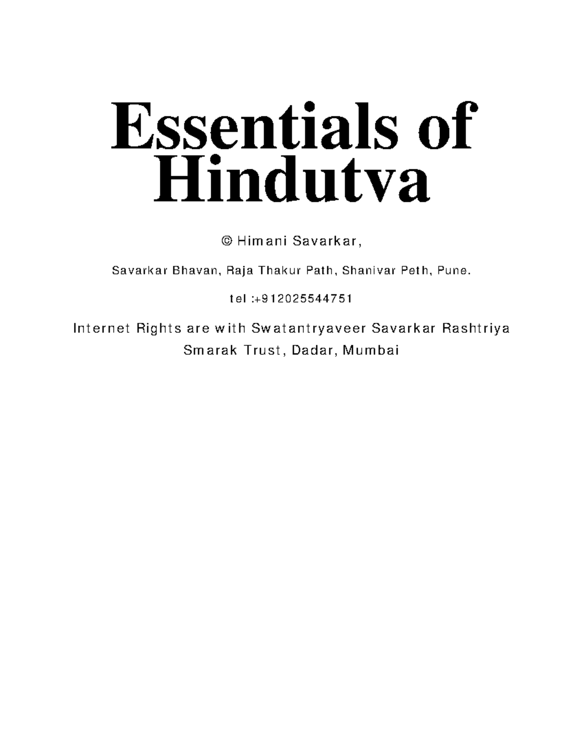 V.D. Savarkar - Hindutva Who is a Hindu -Hindi Sahitya Sadan (2003 ...