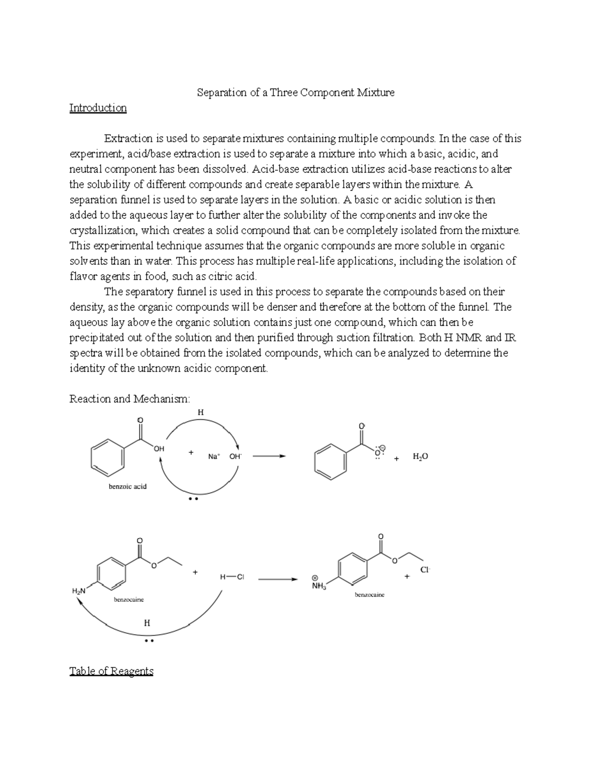 Acid Base Extraction - Separation of a Three Component Mixture Introduction Extraction is used ...