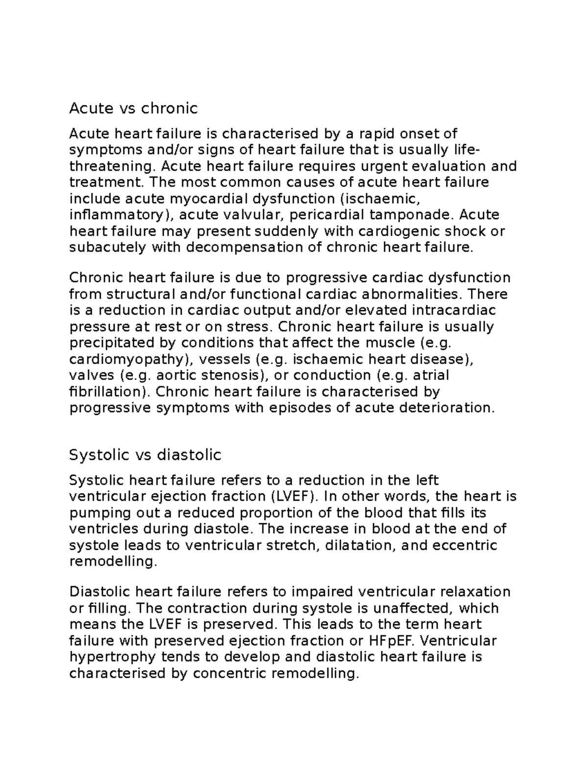 Classification of heart failure - Acute vs chronic Acute heart failure ...