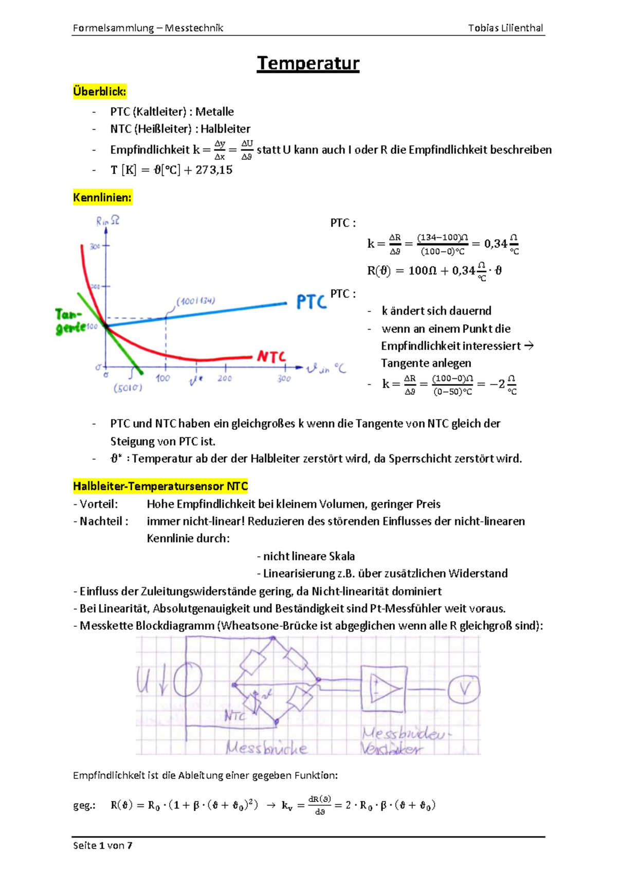 Formelsammlung - Temperatur - Temperatur Überblick: PTC (Kaltleiter ...