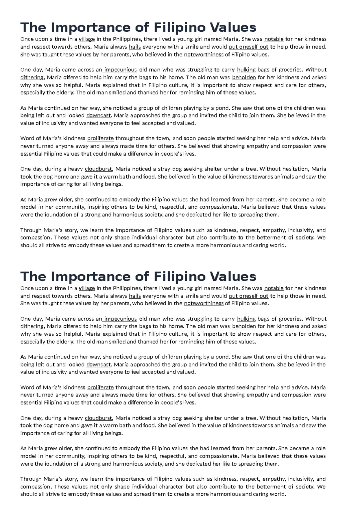 Reading Material March 22 - The Importance of Filipino Values Once upon ...