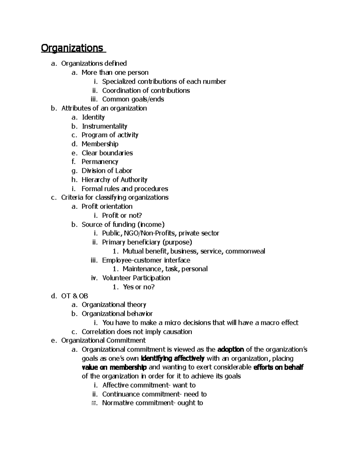 Organizations - Lecture notes 1 - Organizations a. Organizations ...