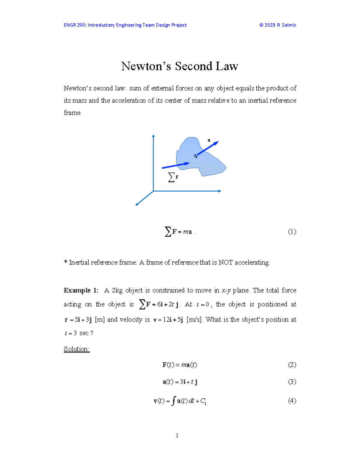 Newtons Second Law (Lecture 6) - Newton’s Second Law Newton’s second ...