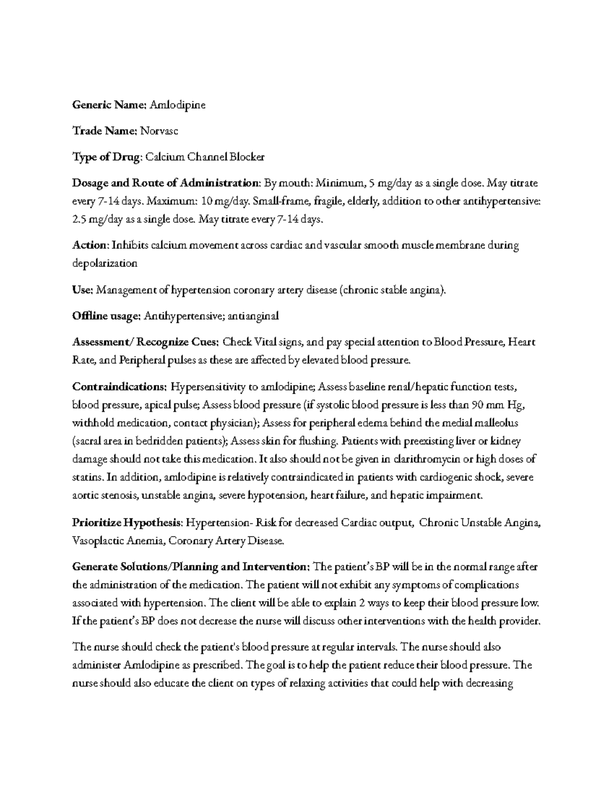 Final Drug Card 4 20.docx - Google Docs - Generic Name: Amlodipine ...