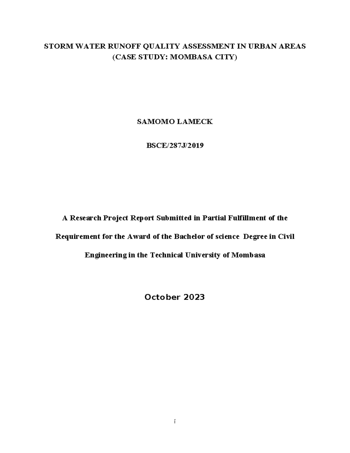 Lameck Samomo Project - good - STORM WATER RUNOFF QUALITY ASSESSMENT IN ...