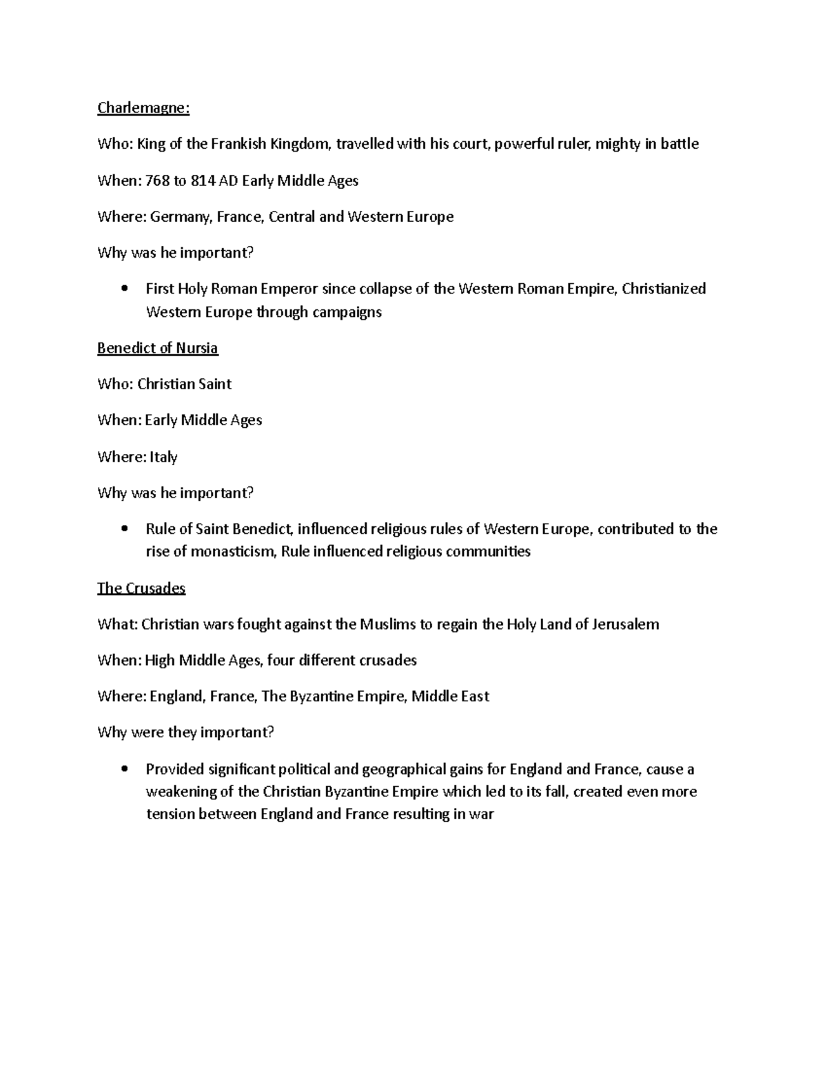 Final Study Guide WC - Charlemagne: Who: King of the Frankish Kingdom ...