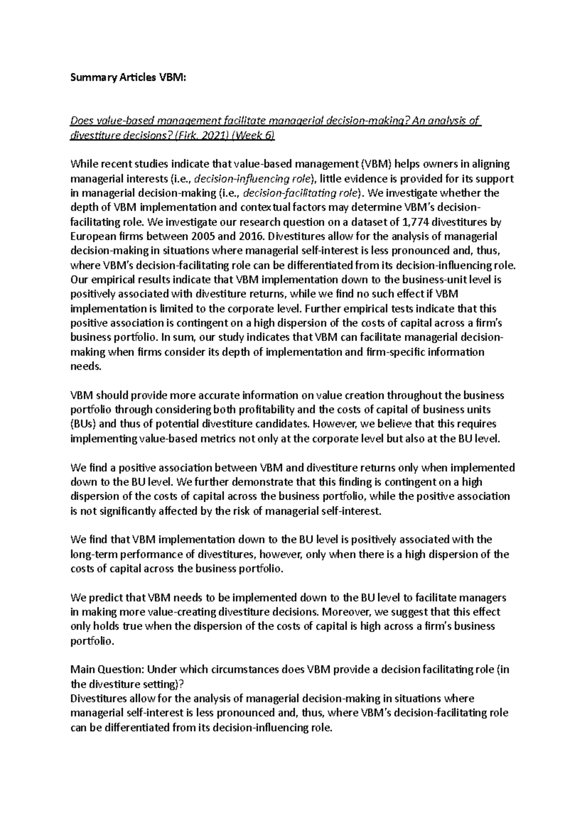 Summary Articles VBM - Summary Articles VBM: Does value-based ...