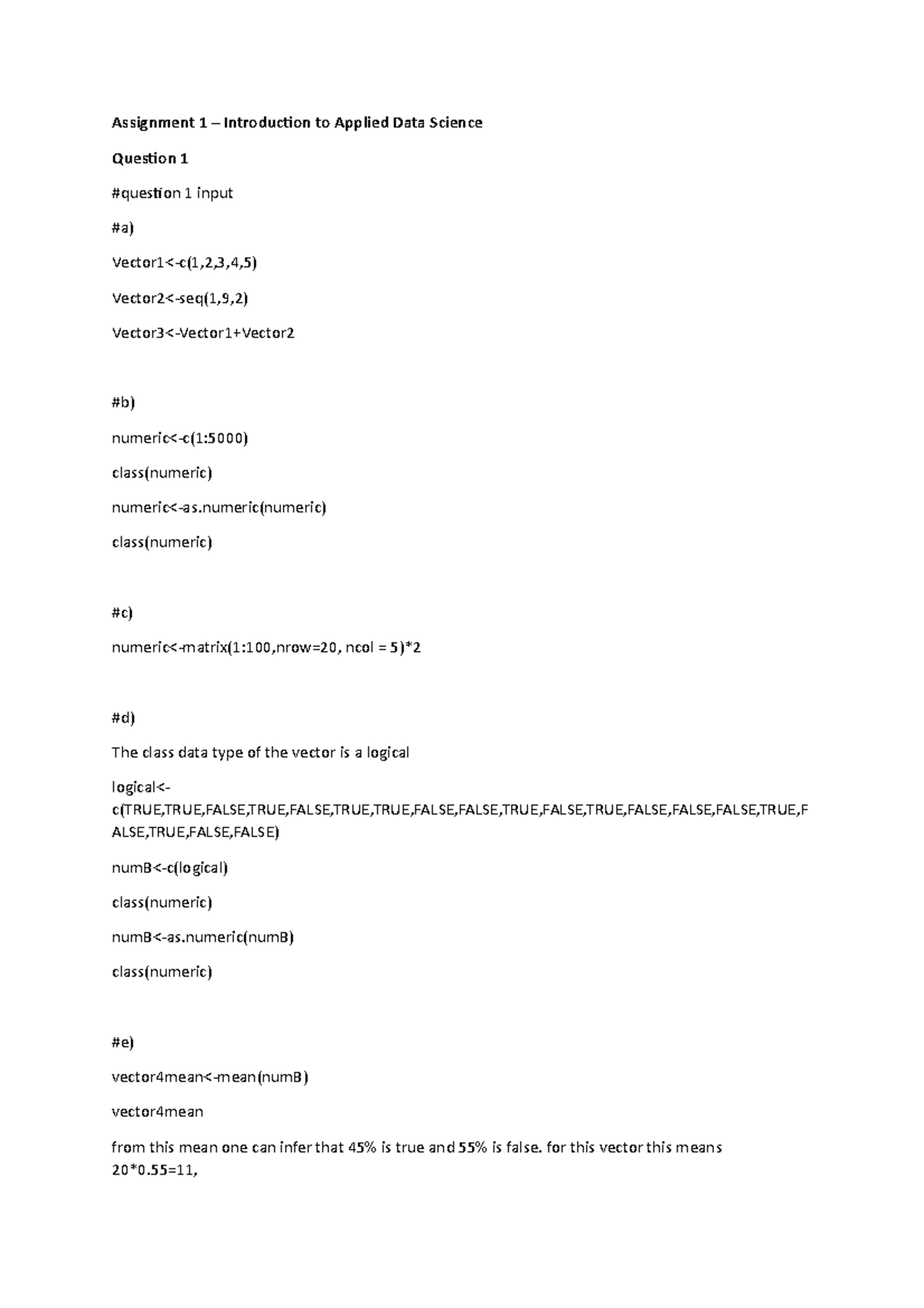 Assignment 1 Introduction To Applied Data Science Assignment 1