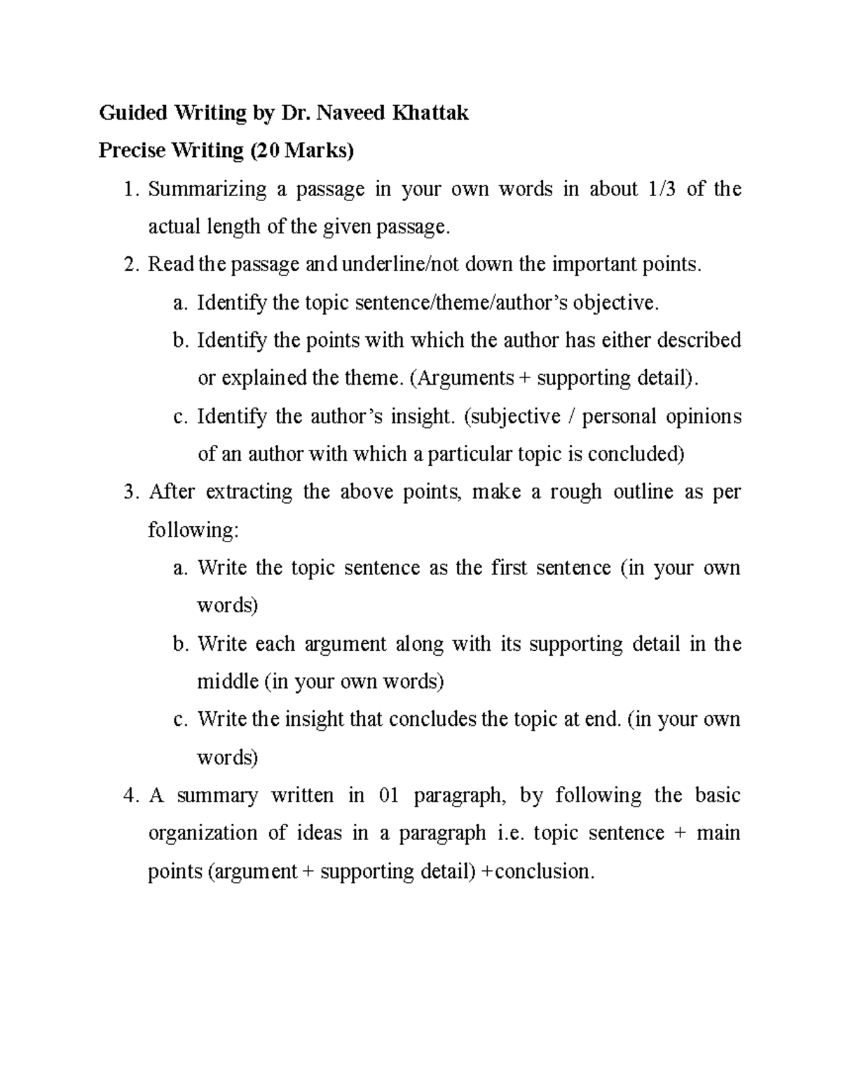 Precise Writing (Main Points) - Guided Writing by Dr. Naveed Khattak ...
