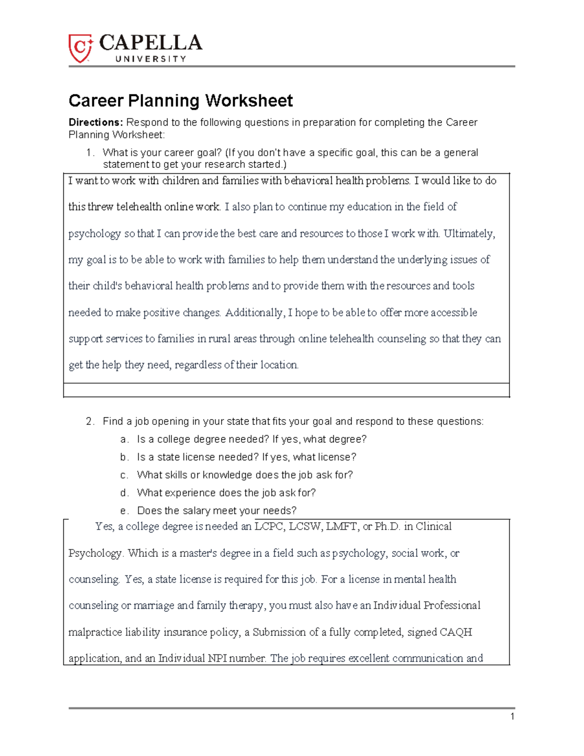 Cf career planning worksheet - Career Planning Worksheet Directions ...
