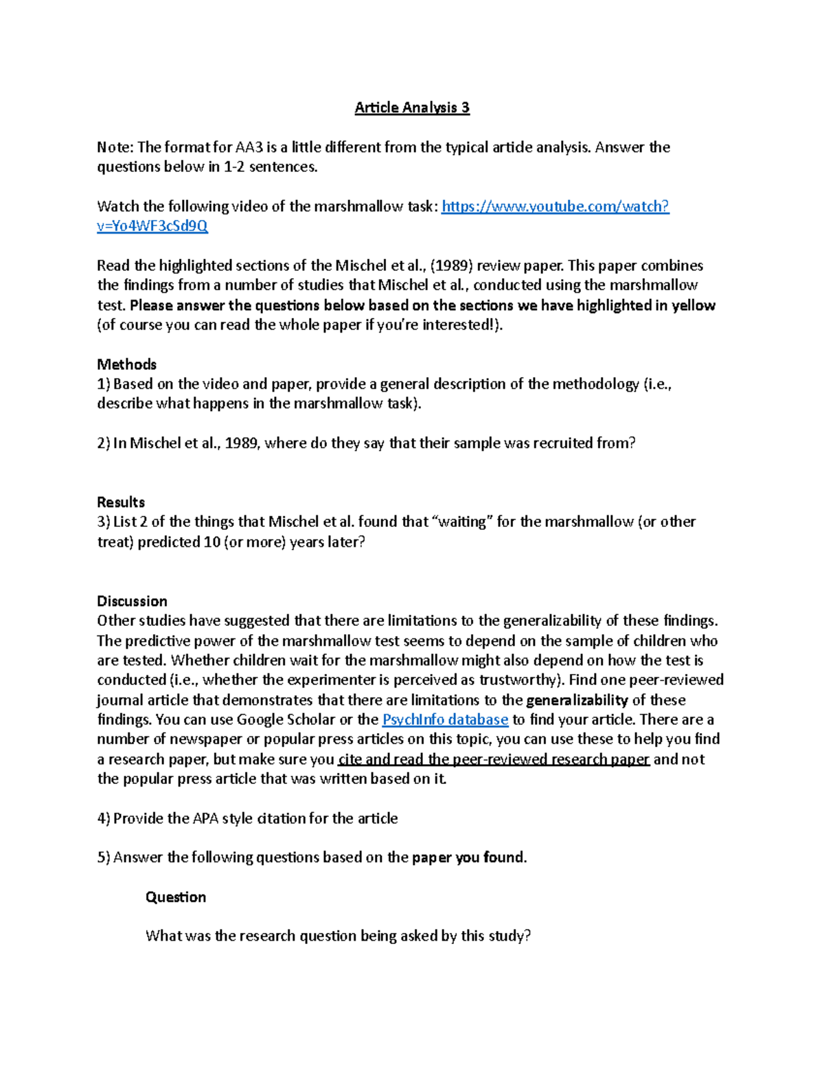 Psychology 10 - Professor Clark - Article Analysis 3 worksheet ...