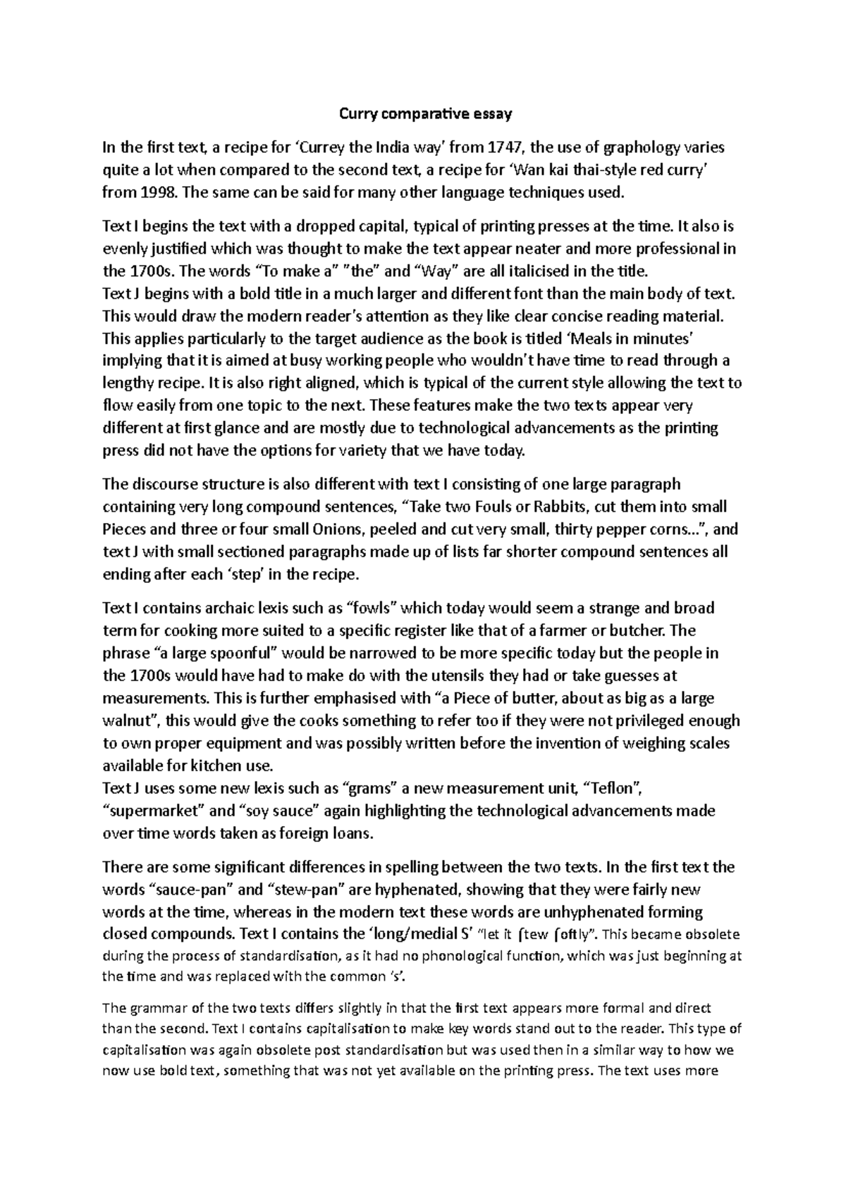 Curry Essay - Curry comparative essay In the first text, a recipe for ...