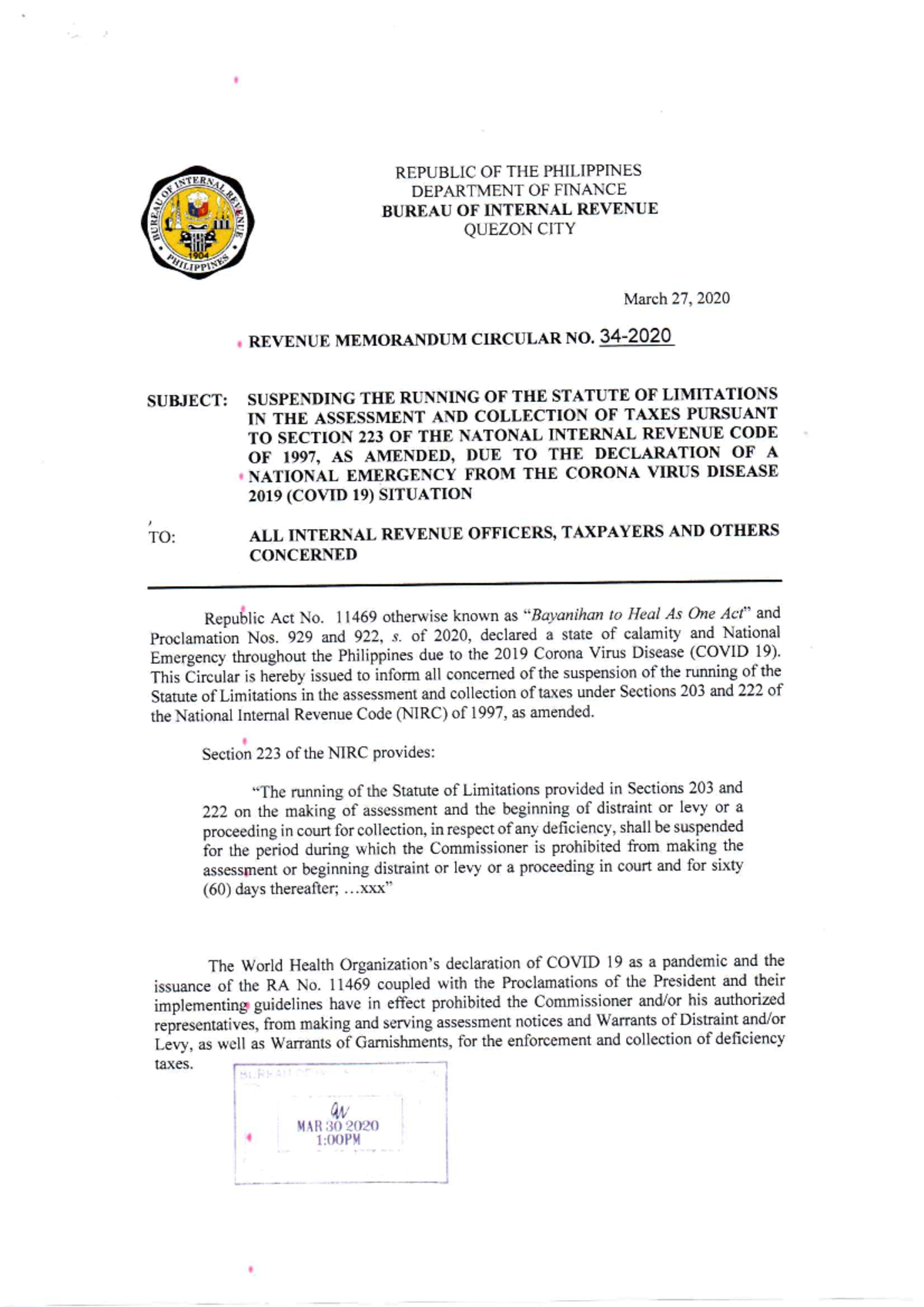 RMC No. 34-2020 - taxation - Studocu