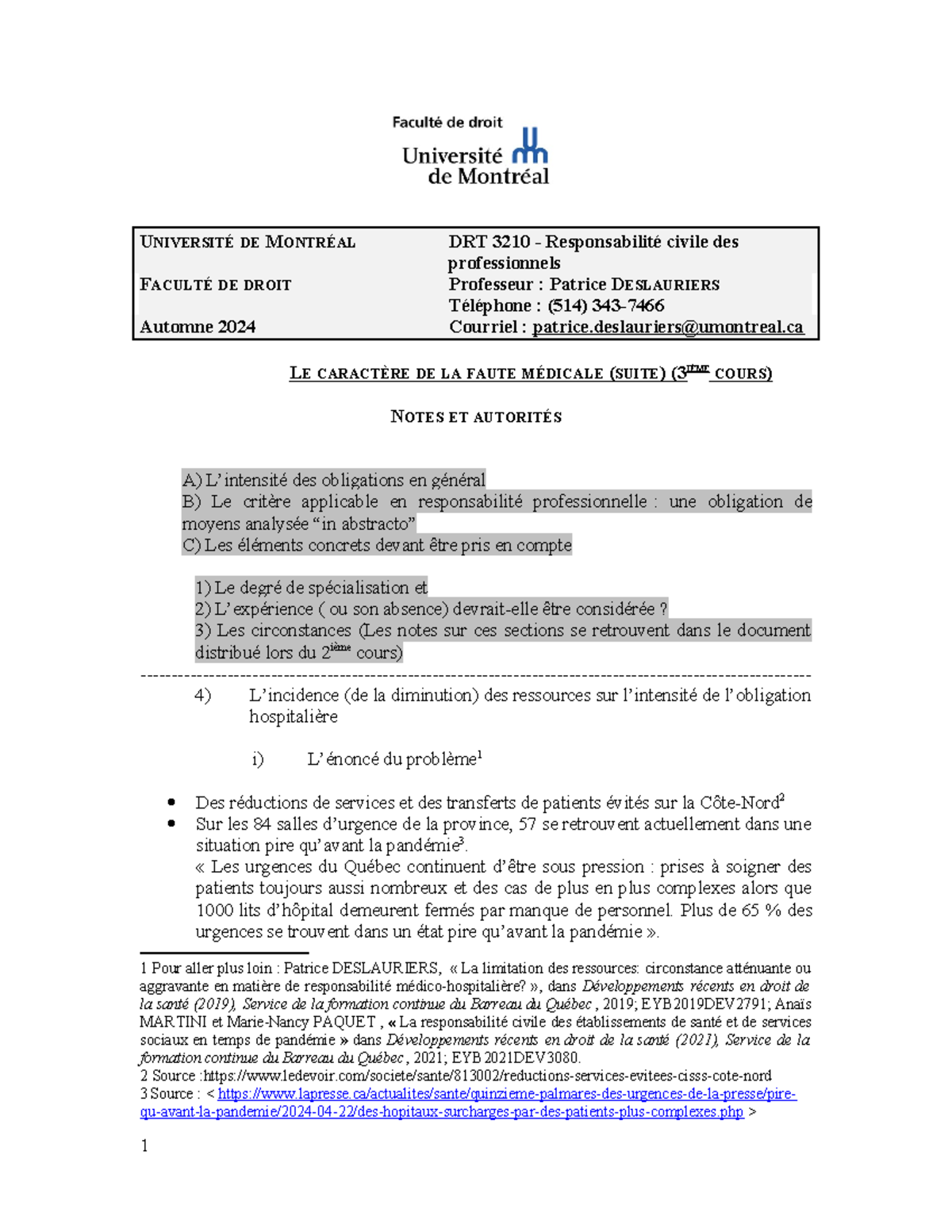 2024 Drt 3210 (Cours 3) - Patrice Deslauriers - UNIVERSITÉ DE MONTRÉAL ...