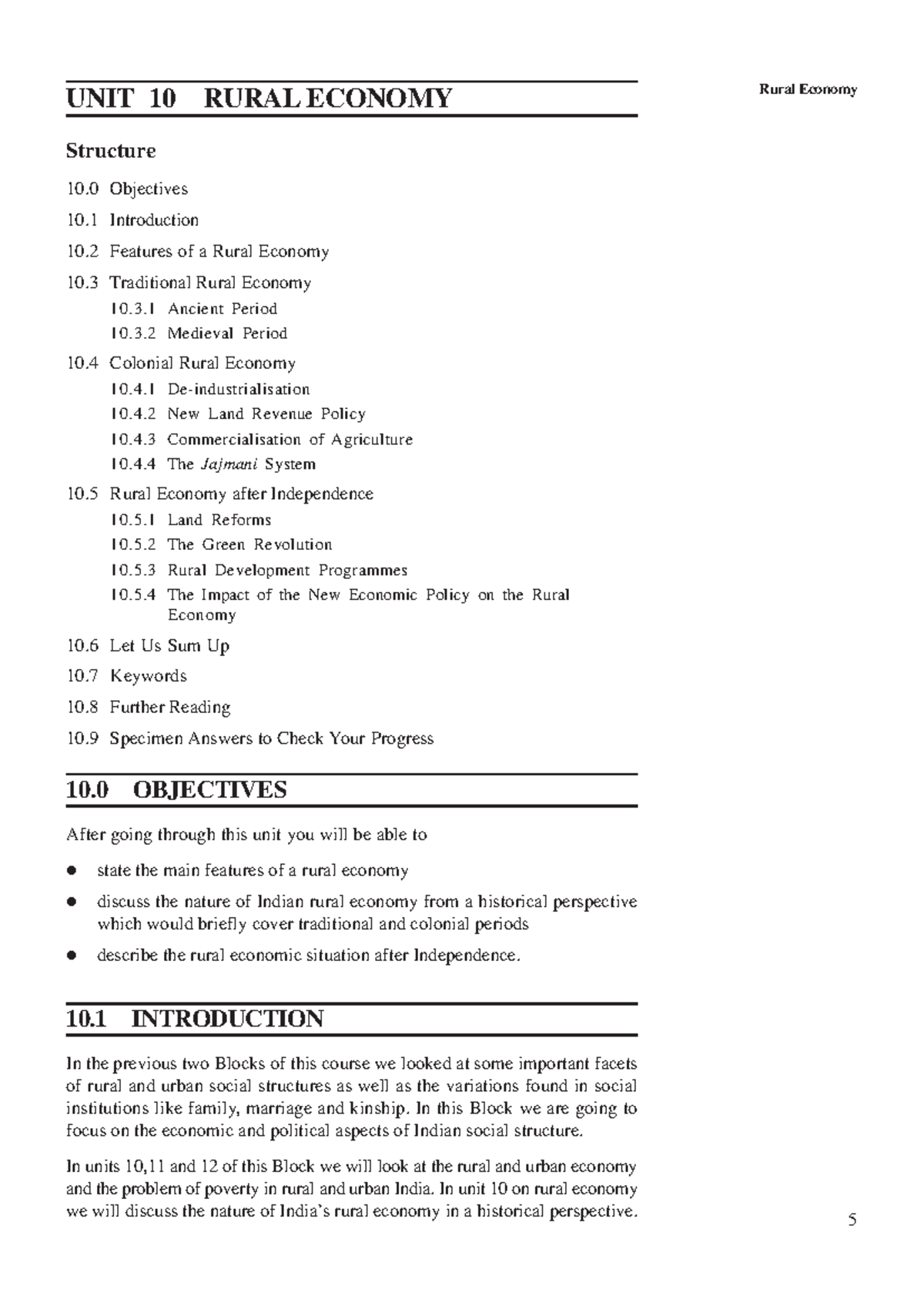 Unit-10 - Notes - Rural Economy UNIT 10 RURAL ECONOMY Structure 10 ...