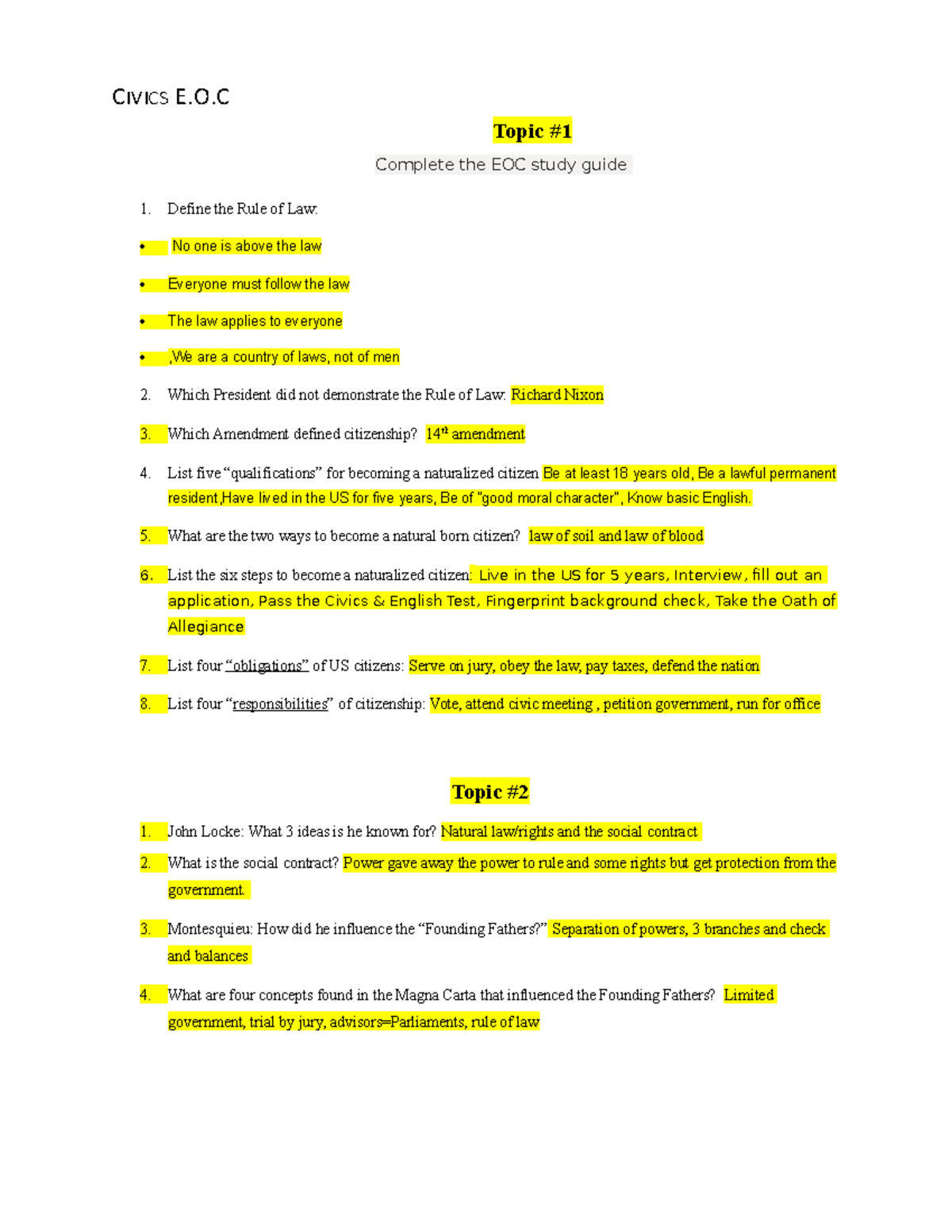 Civics E - My study guide hope you pass the eoc!! - CIVICS E.O Topic ...