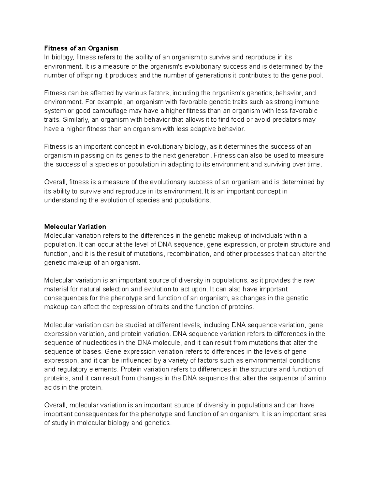 Fitness - Biology - Fitness of an Organism In biology, fitness refers ...