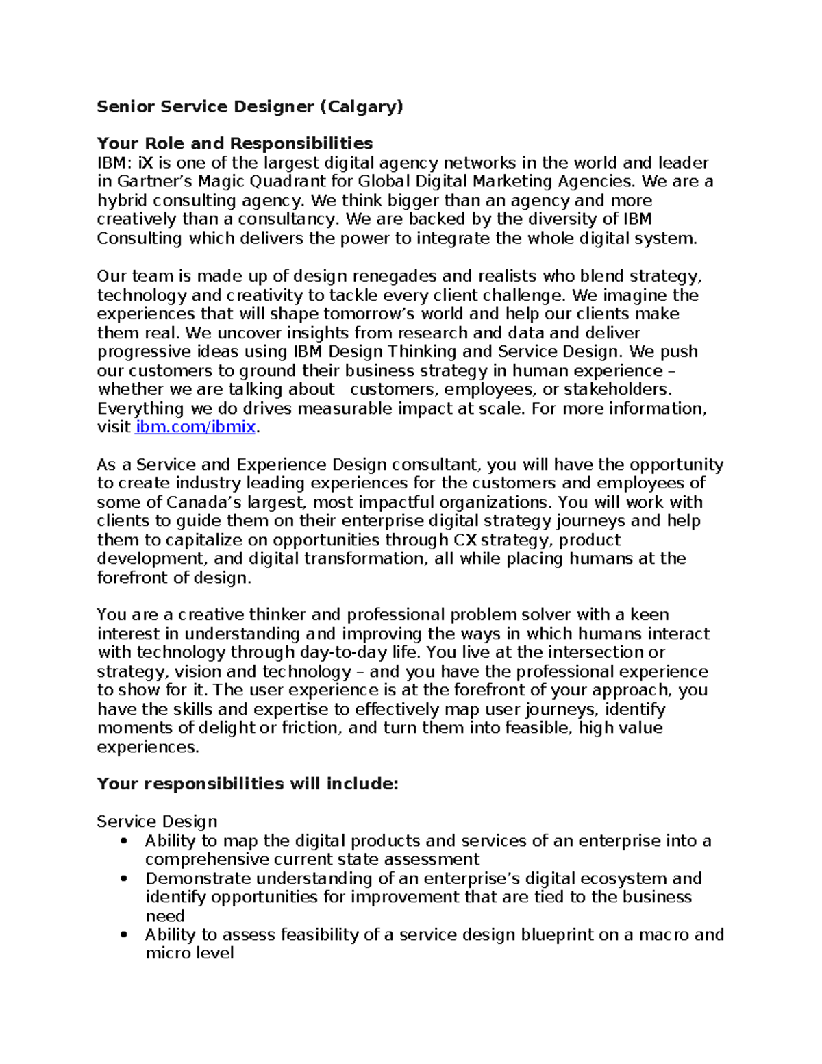 I X-CIC Service Designer - Senior Service Designer (Calgary) Your Role ...