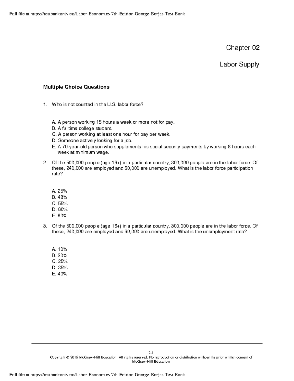 Labor Demand Chapter - Warning: TT: undefined function: 22 2- Copyright © 2016 McGraw-Hill - Studocu