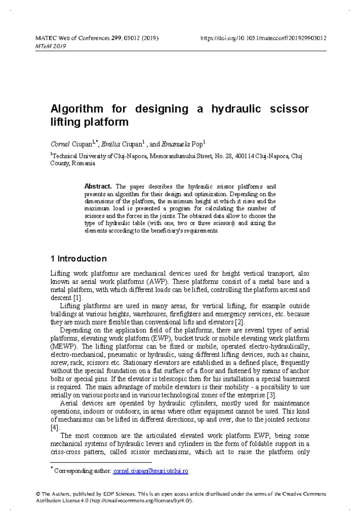 Algorithm for designing a hydraulic scissor liftin - Algorithm for ...